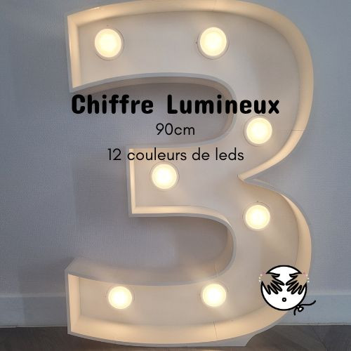 chiffre lumineux LED géant 90cm blanc avec led couleurs