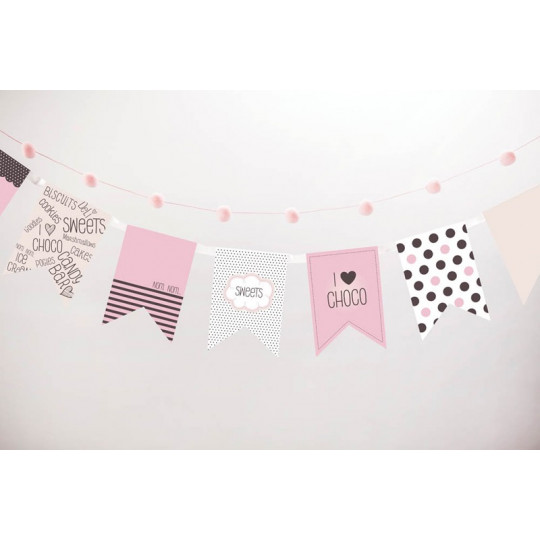 banderole à fanions I love choco rose et marron