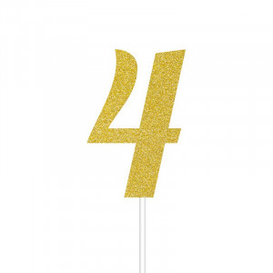 décors gateau chiffre 4 quatre glitter happy birthday doré